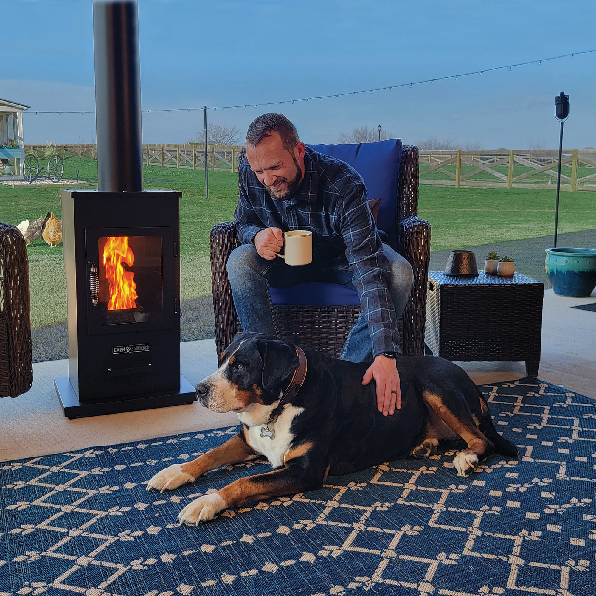 Even Embers 70,000 BTU Pellet Fueled Patio Heater with 1 Glass Panel ...